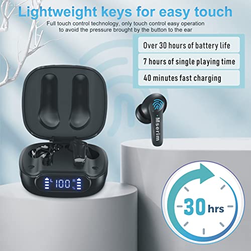 Mserim Wireless Earbuds, Bluetooth Earbuds, Clear Call Headphones with Microphone,IPX5 Waterproof Earphones,30 Hours Playtime, Voice Assistant, for iPhone Android PC Music Sport(Black)