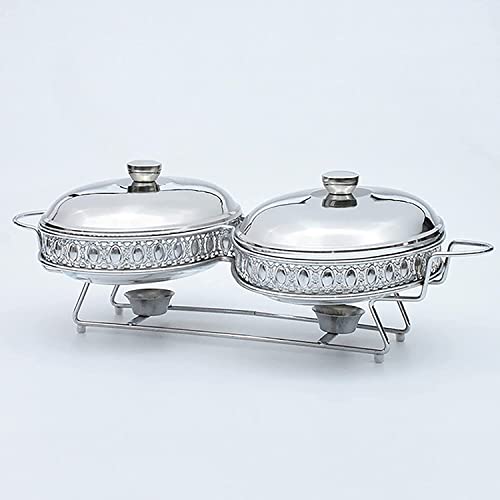 Food Warmer for Parties Buffets, Food Warming Tray Stainless Steel Chafing Dish Buffet Set, Chafer Set with Lid, Food Warmer for Parties Kitchen Banquet Dining,Gold (Color : Silver)