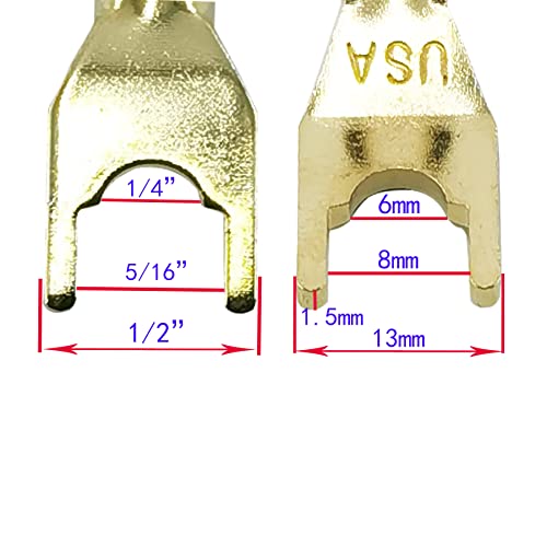 WJSTN 001 Fork Spade Plug to Spade Plug Speaker Jumper Cable，U-Shaped Y-Plug Terminal Jumper Cable, 4 Pack 8 in