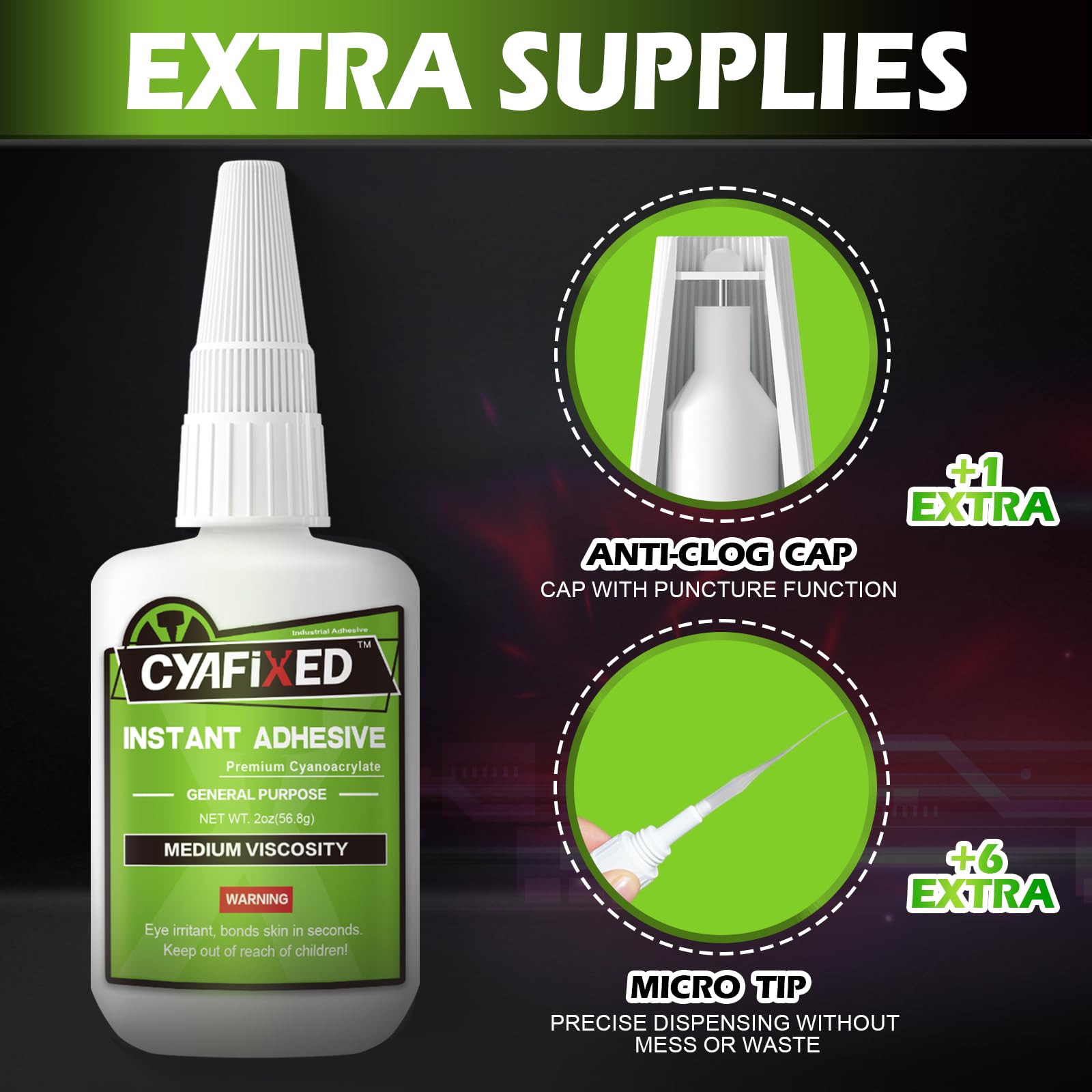 Strong Cyanoacrylate (CA) Super Glue by CYAFIXED - 4 Oz Value Pack -"All Purpose" Medium Viscosity Adhesive, Instant Bonding Glue for General Home Repair, Ceramics, Wood, Glass, Plastics and More