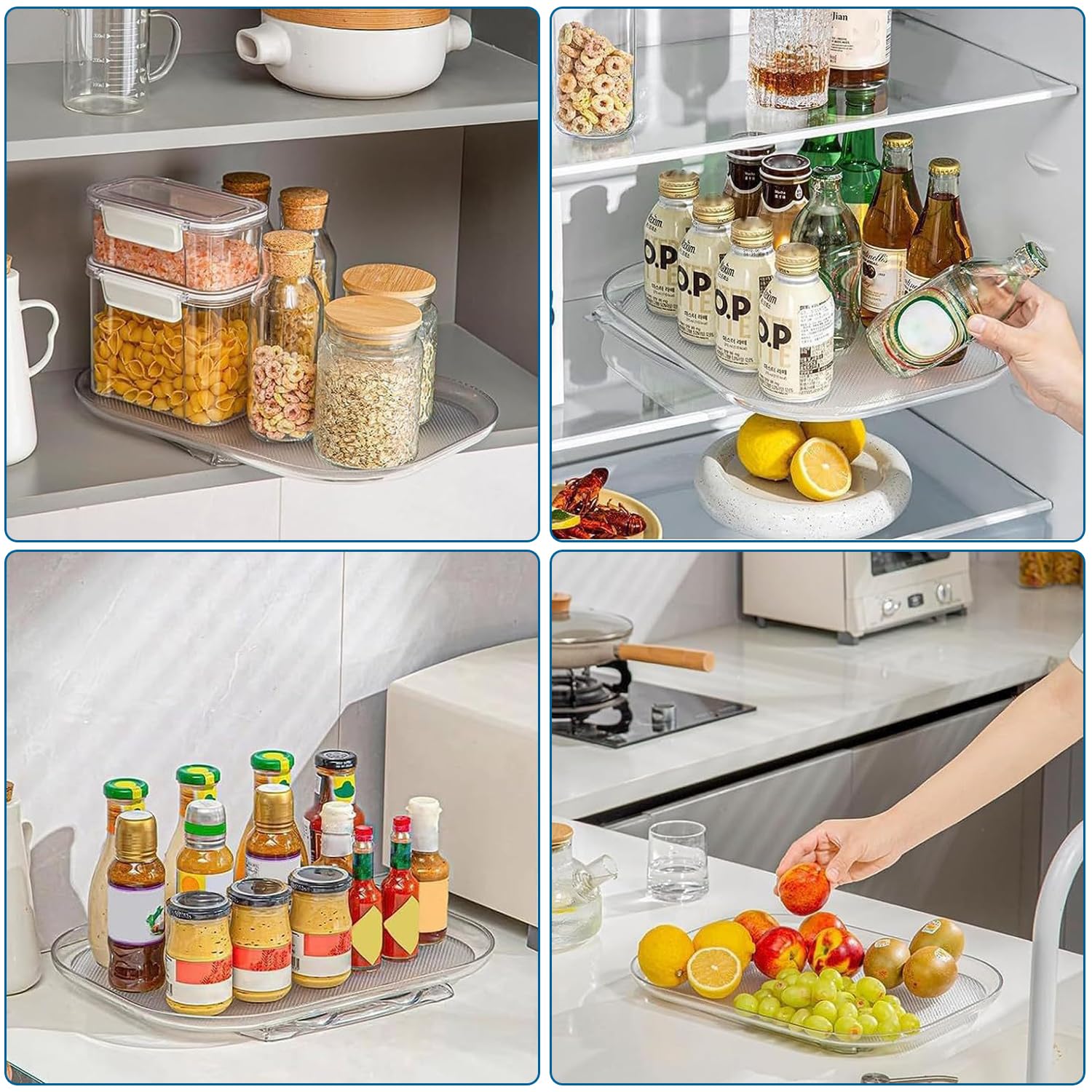 Square Lazy Susan Turntable Organizer for Refrigerator, 360°Rotate Rectangle Turntable Organizer and Storage, 15.7in Clear Lazy Susan for Cabinet, Kitchen, Pantry, Refrigerator