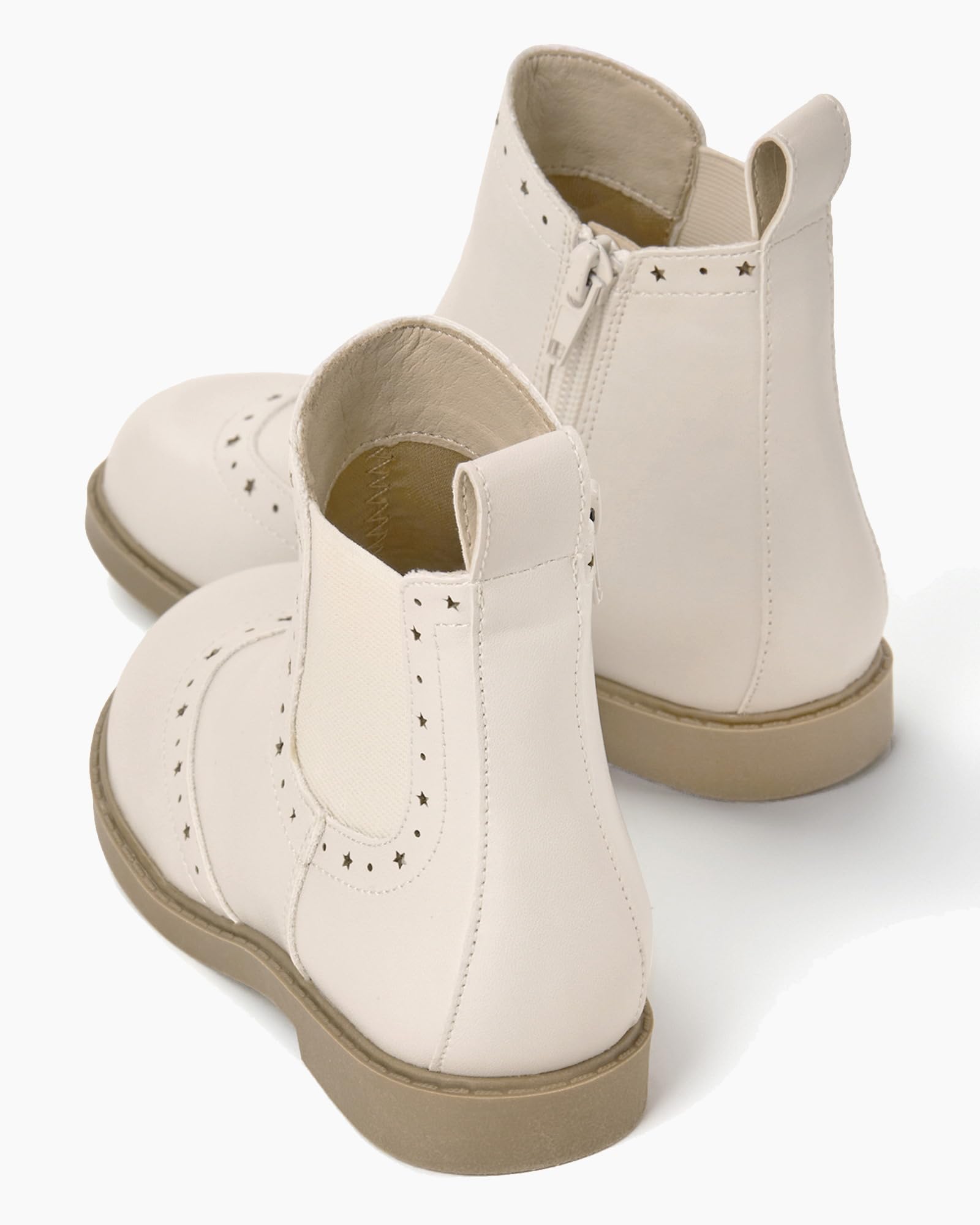 Coutgo Girls Chelsea Ankle Boots Side Zipper Comfortable Combat Dress Booties for Toddler/Little Kid/Big Kids, Beige, Size 2
