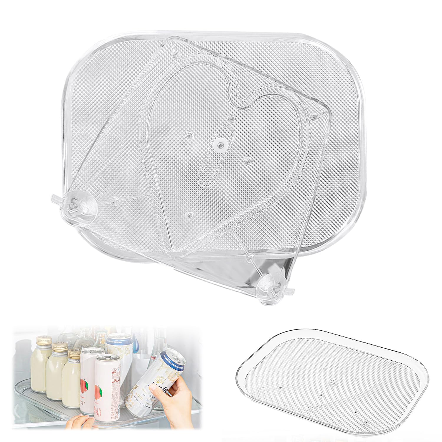 Square Lazy Susan Turntable Organizer for Refrigerator, 360°Rotate Rectangle Turntable Organizer and Storage, 15.7in Clear Lazy Susan for Cabinet, Kitchen, Pantry, Refrigerator