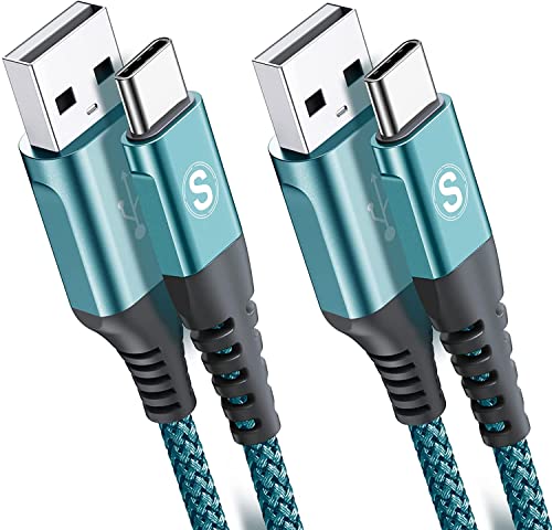sweguard USB C Cable 3.1A Fast Charging [2-Pack,3.3ft+3.3ft], USB-A to USB-C Charger Nylon Braided Cord for Samsung Galaxy S22 S21 S20 S10 S9 S8 Plus/FE Note 20 10 9 8, A71 A51 A32,LG,Moto,PS5-Green