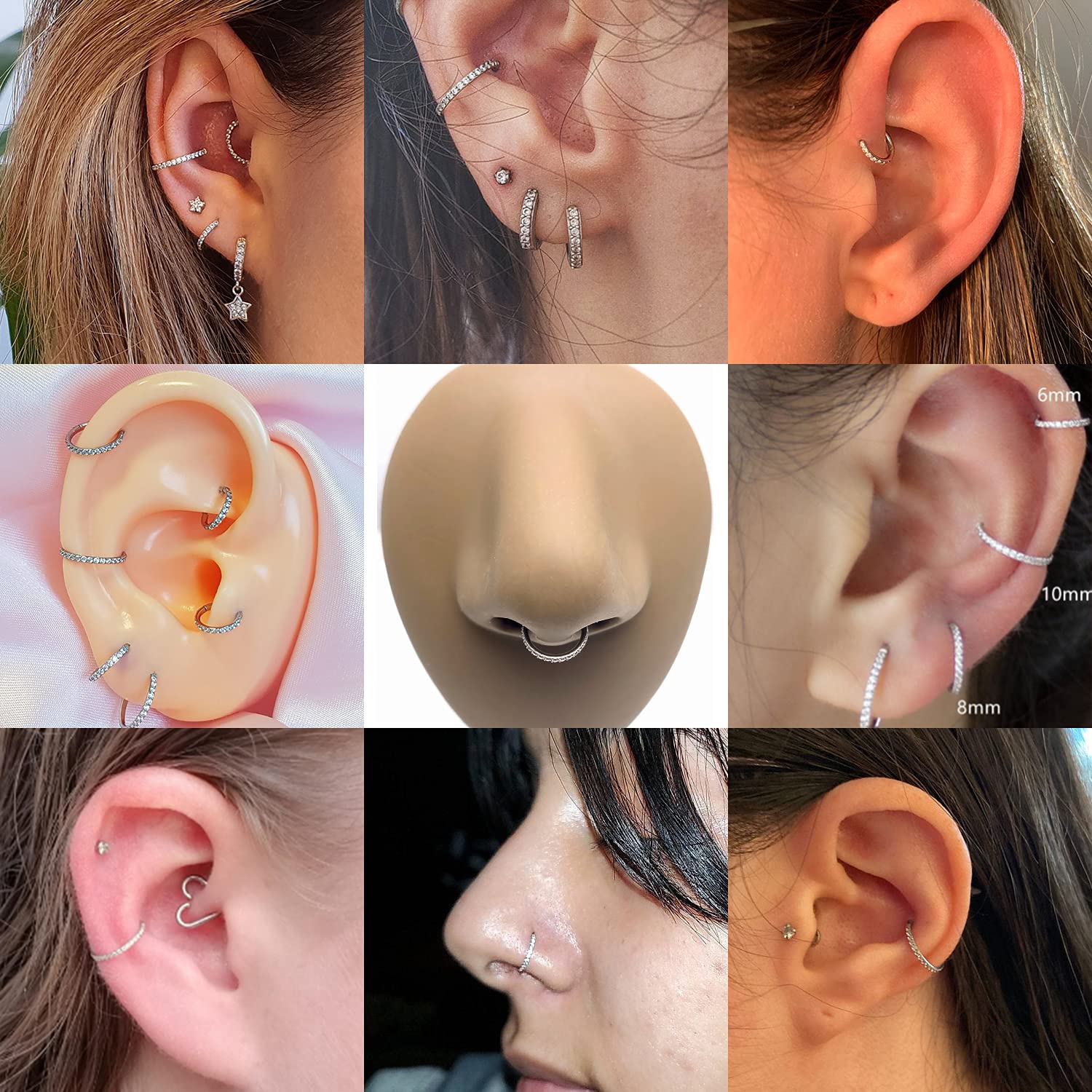 FUNLMO 18G Cartilage Earring Hoop Surgical Steel Gold Septum Ring Nose Ring Daith Earrings 6mm