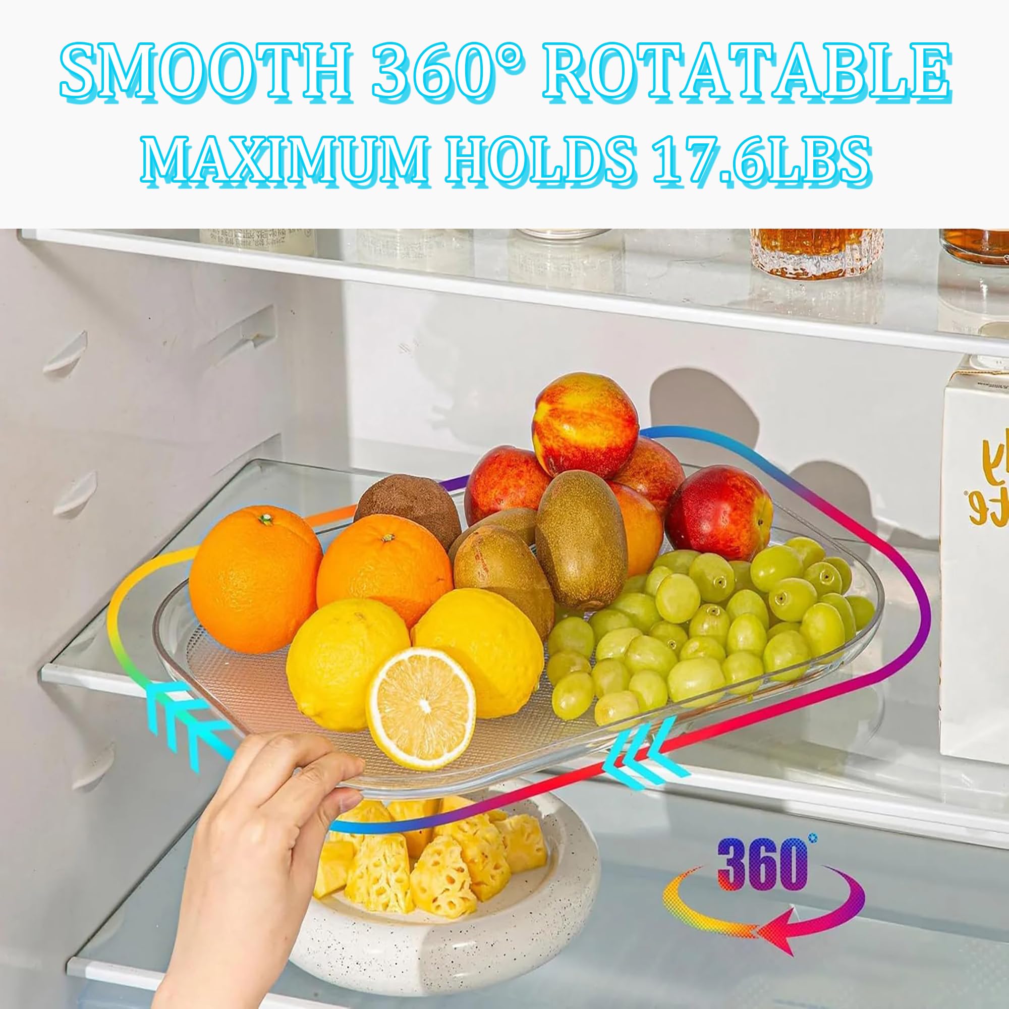Lazy Susan Turntable Organizer for Refrigerator Clear Rectangular Fridge Organizer Storage Countertop Condiment Storage Rack Turntable Kitchen