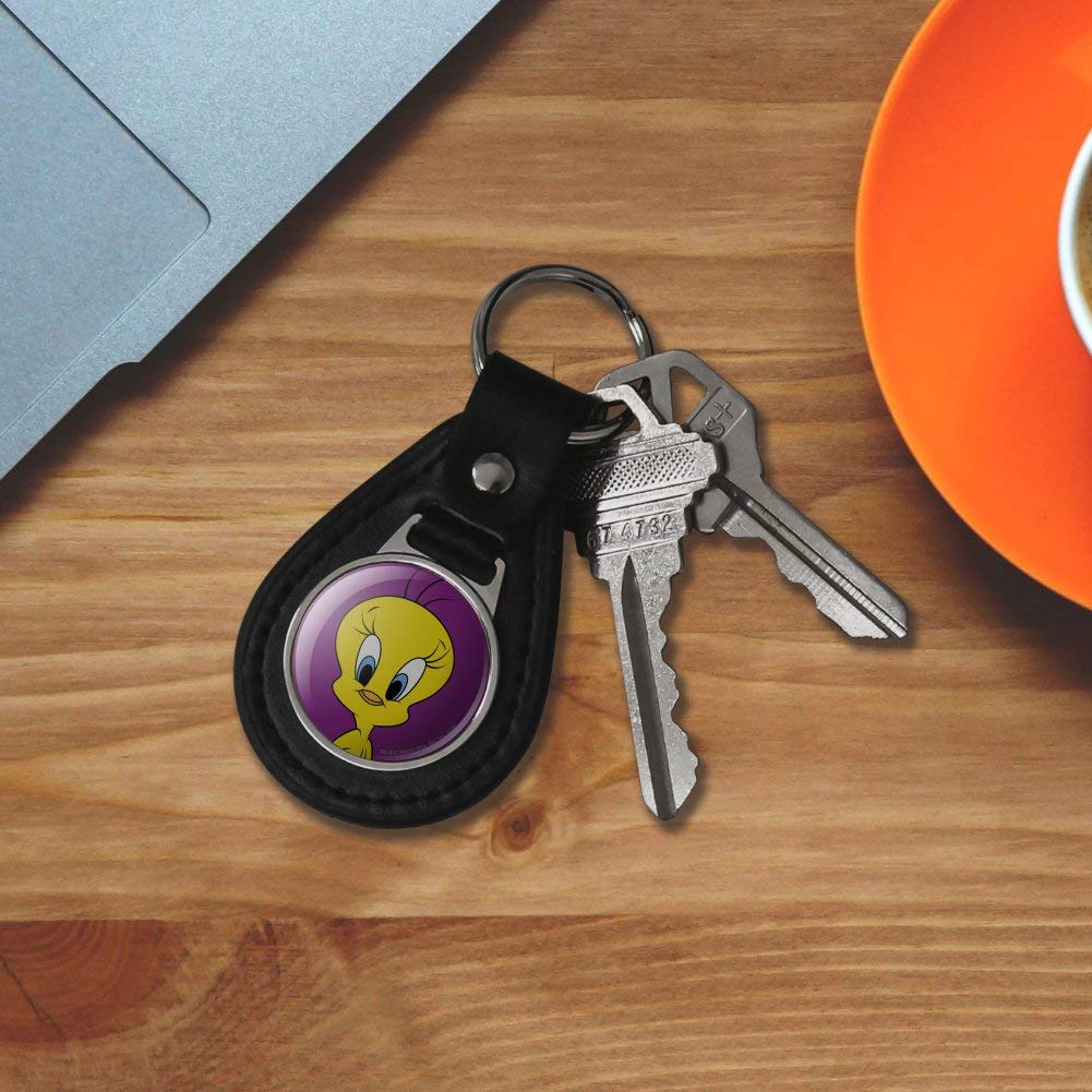 GRAPHICS & MORE Black Leather Looney Tunes Tweety Bird Keychain