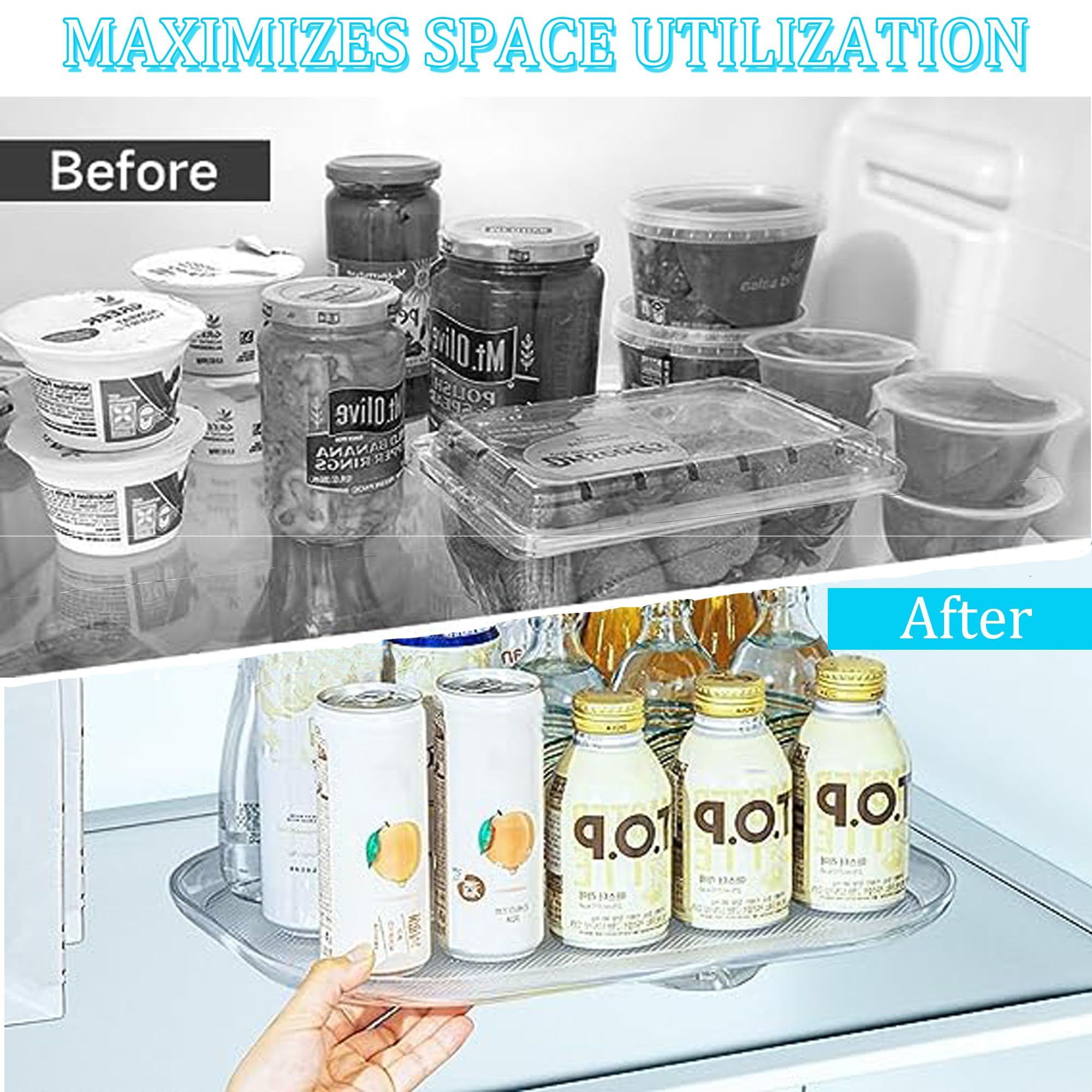 Lazy Susan Turntable Organizer for Refrigerator Clear Rectangular Fridge Organizer Storage Countertop Condiment Storage Rack Turntable Kitchen