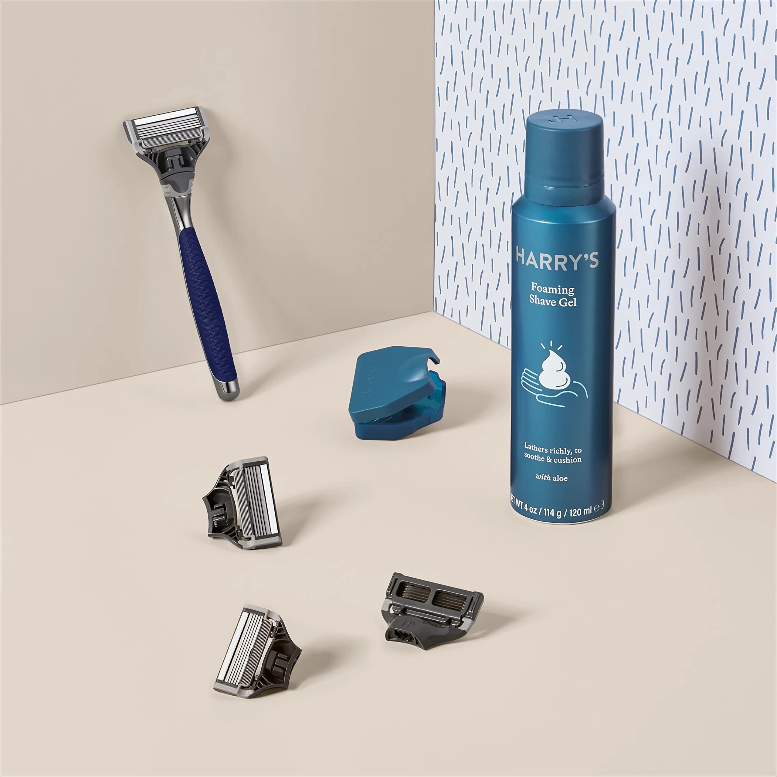 Harry's Shaving Kit for Men - Razor Handle, 5 Razor Blade Refills, Foaming Shave Gel, and Travel Blade Cover - Chrome Edition