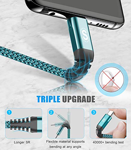 sweguard USB C Cable 3.1A Fast Charging [2-Pack,3.3ft+3.3ft], USB-A to USB-C Charger Nylon Braided Cord for Samsung Galaxy S22 S21 S20 S10 S9 S8 Plus/FE Note 20 10 9 8, A71 A51 A32,LG,Moto,PS5-Green