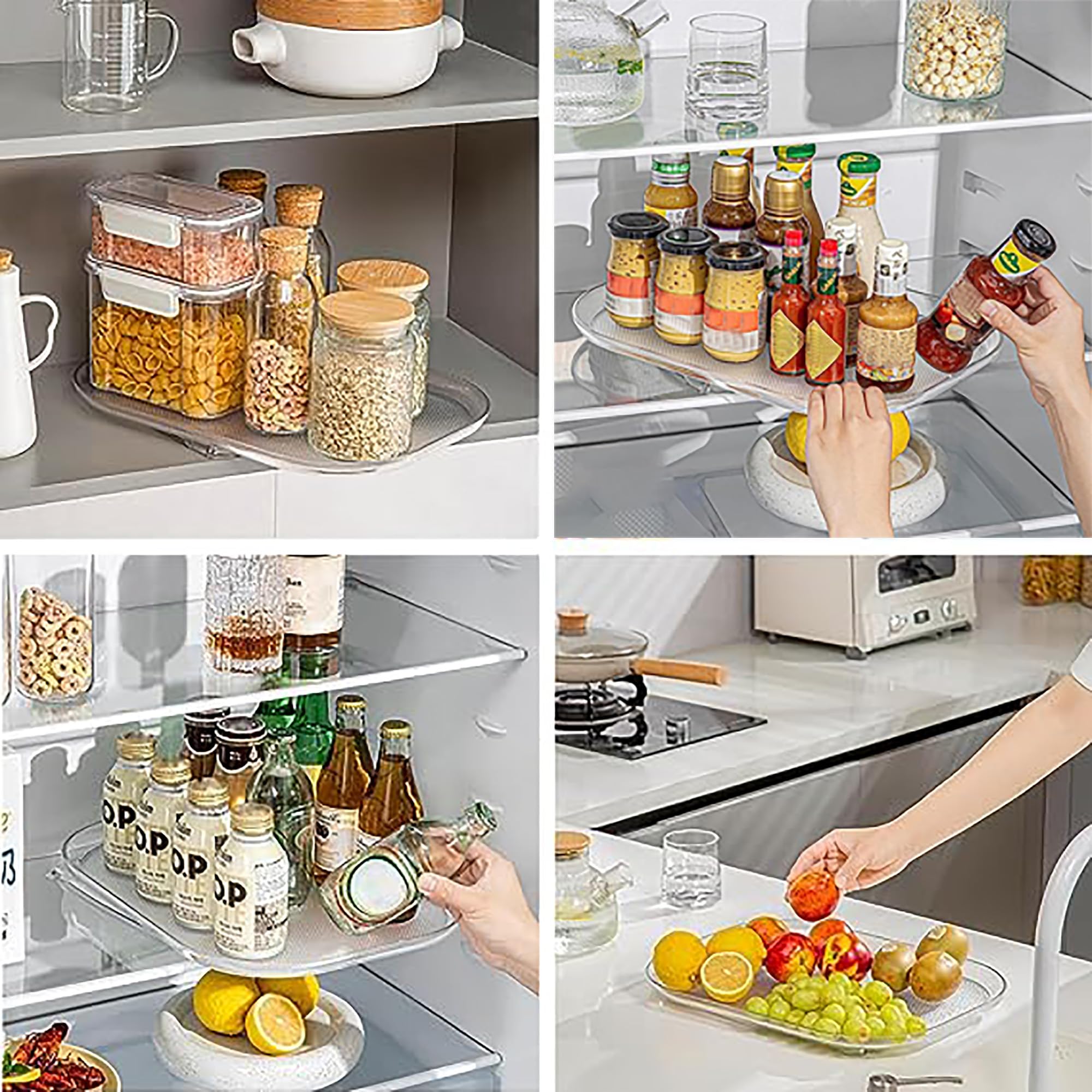 Lazy Susan Turntable Organizer for Refrigerator Clear Rectangular Fridge Organizer Storage Countertop Condiment Storage Rack Turntable Kitchen