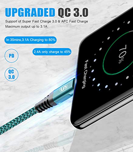 sweguard USB C Cable 3.1A Fast Charging [2-Pack,3.3ft+3.3ft], USB-A to USB-C Charger Nylon Braided Cord for Samsung Galaxy S22 S21 S20 S10 S9 S8 Plus/FE Note 20 10 9 8, A71 A51 A32,LG,Moto,PS5-Green