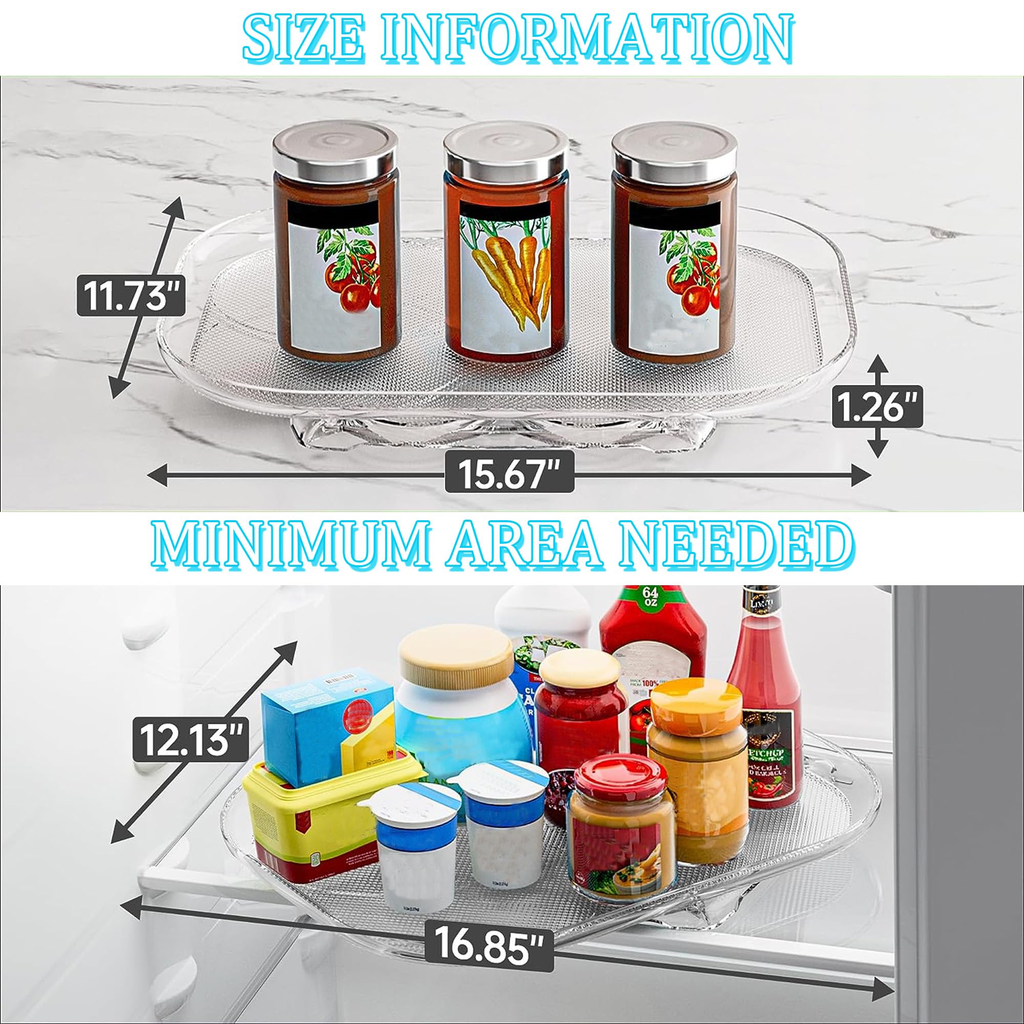 Lazy Susan Turntable Organizer for Refrigerator Clear Rectangular Fridge Organizer Storage Countertop Condiment Storage Rack Turntable Kitchen