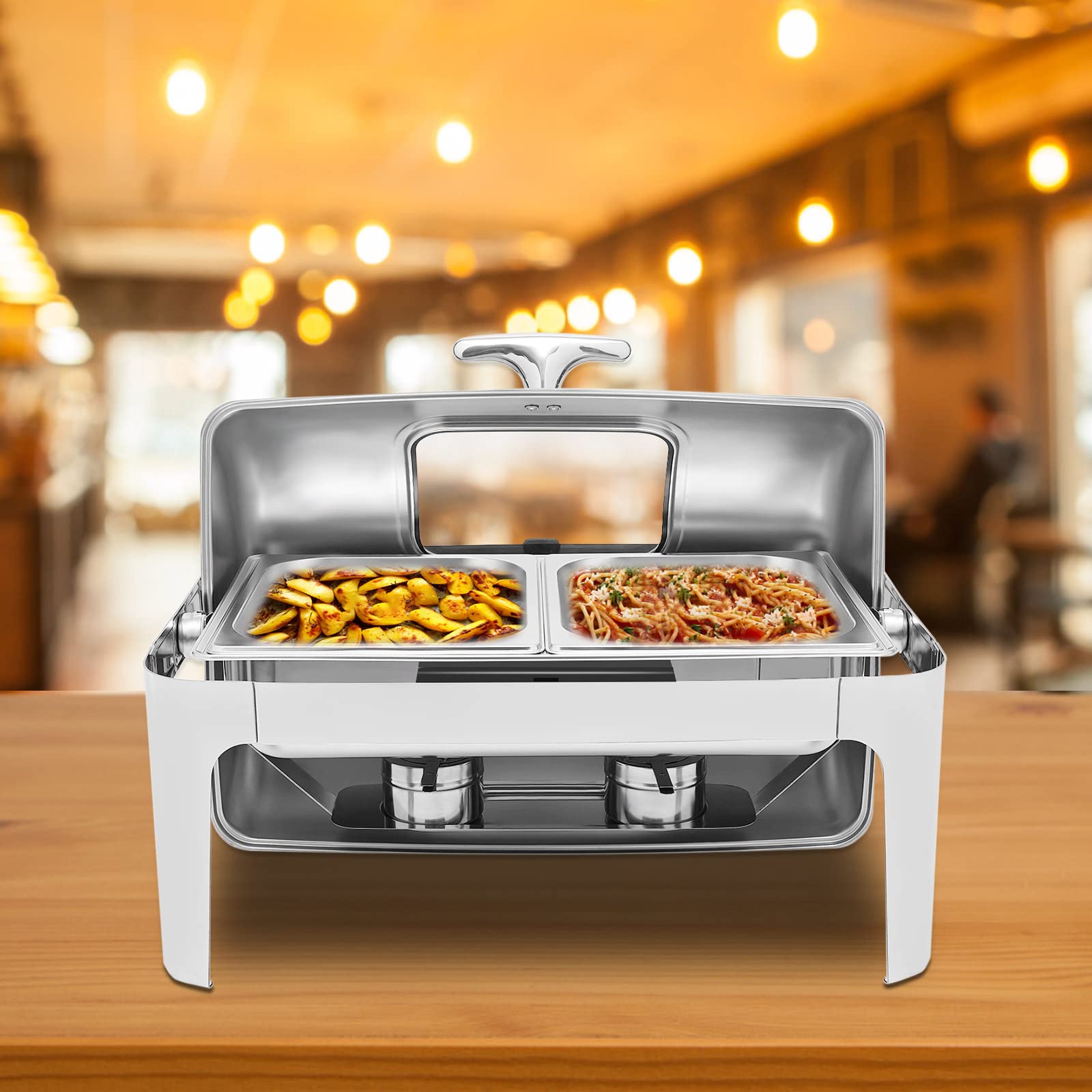 Roll Top Chafing Dish Buffet Set,Professional Chaffing Server Set Commercial Chafers for Catering,Rolling Buffet Servers and Warmers for Parties Warming Tray 25.20x18.11x17.32in