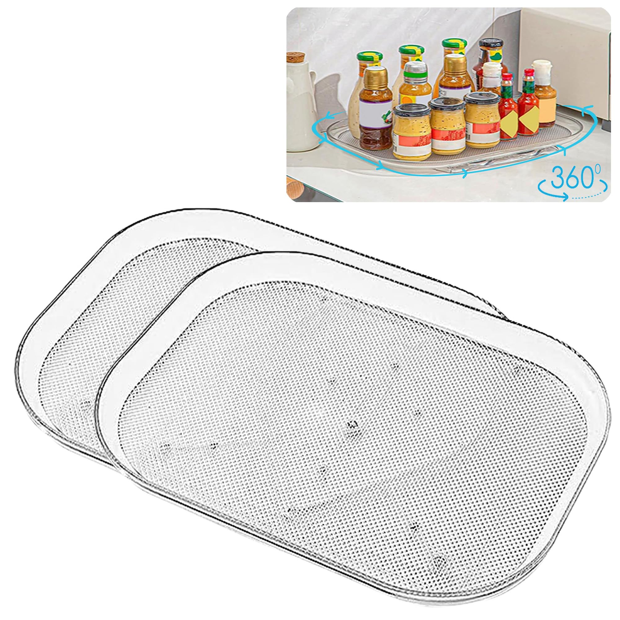 Lazy Susan Turntable Organizer for Refrigerator Clear Rectangular Fridge Organizer Storage Countertop Condiment Storage Rack Turntable Kitchen