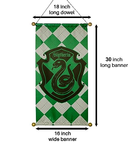 Rubies Harry Potter Hogwarts Fabric House Banner with Plastic Dowel, Officially Licensed, Slytherin, 33" x 16" for Themed Parties and Halloween