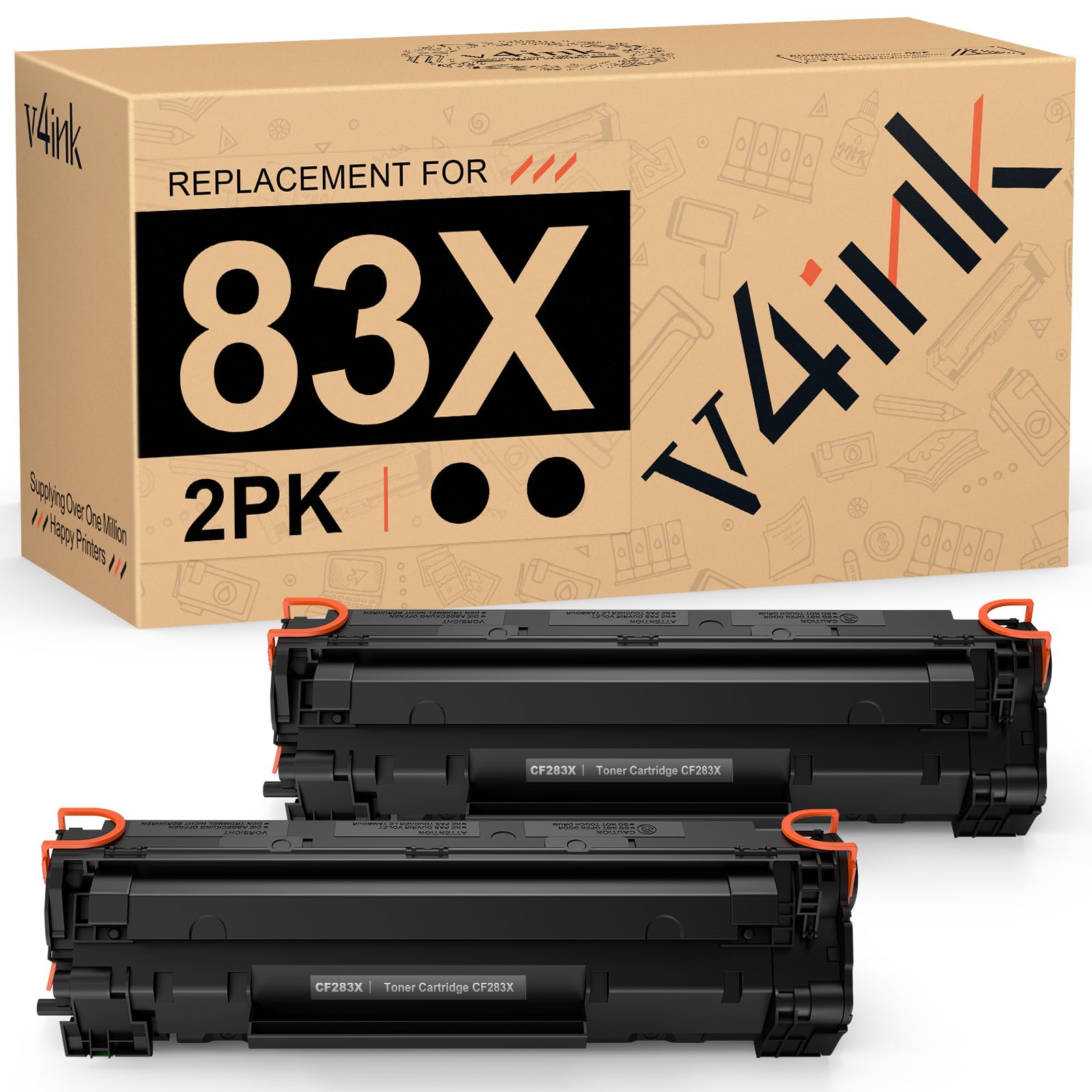 v4ink Compatible CF283X Toner Cartridge Replacement for HP 83X CF283X 83A CF283A for use in HP Laserjet Pro M201 M201dw M201n MFP M225 M225dn M225dw M225rdn Series Printer (Black, 2 Pack)
