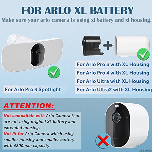 2Pcs 13000mAh A-7a XL Extended Rechargeable Battery Pack and LCD Dual Charger for Alro Pro 3 Floodlight Camera, Arlo Pro4 XL/ Pro3 XL/Ultra2 XL/ Ultra XL Camera, P/N: VMA5410 FB1001 VMC4040P CMC5040