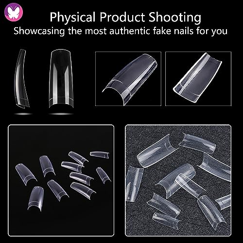 GoLashFun 500PCS French Nail Tips Half Cover,CLear Lady French Style Acrylic Half Square False Nail Art Tips 10 Sizes Artificial Fake Nails for Nail Manicure Salon