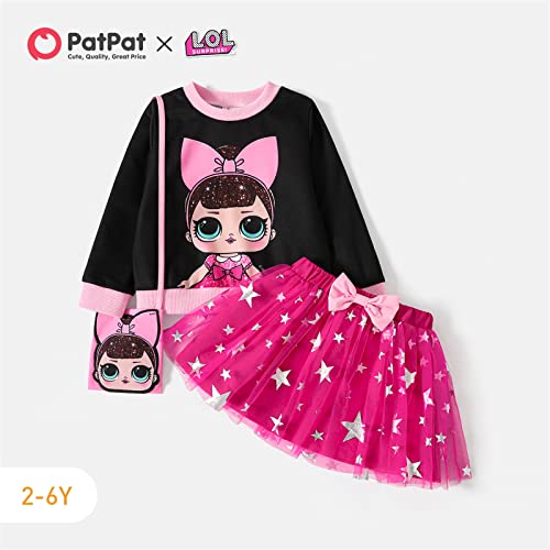 L.O.L. Surprise! Girl Birthday Skirt Set with Cute Bag, Long Sleeve Print Pullover Tee Mesh Tutu Skirts 3 Piece Outfit Set