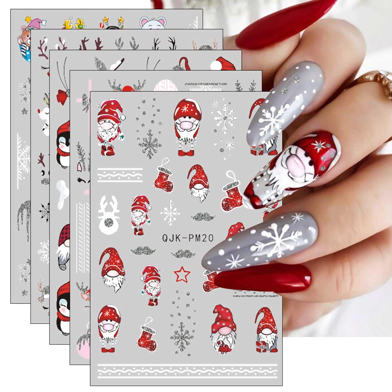 JMEOWIO 10 Sheets Glitter Christmas Nail Art Stickers Decals Self-Adhesive Pegatinas Uñas Snowflake Xmas Winter Holiday Cute Santa Nail Supplies Nail Art Design Decoration Accessories