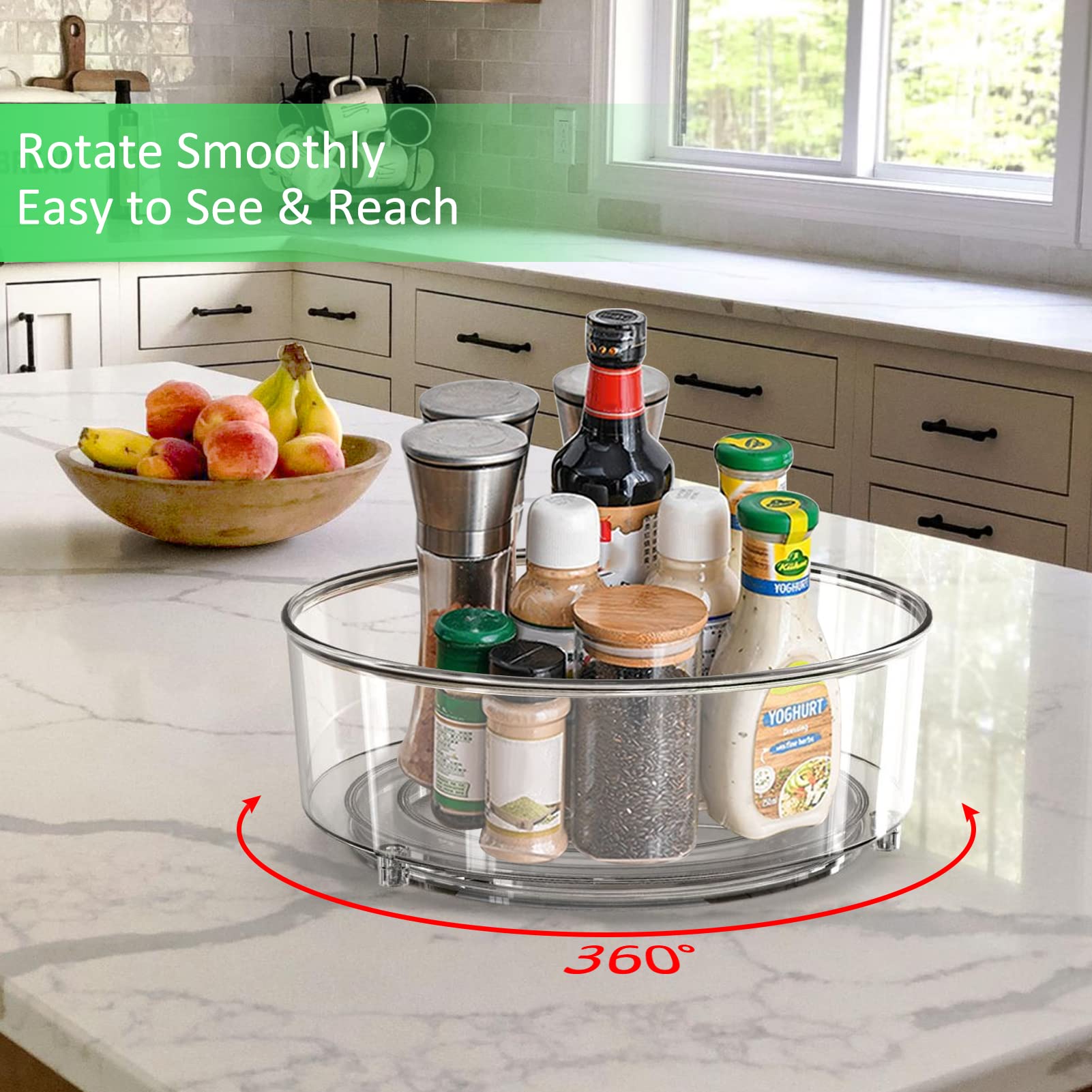 Lazy Susan Organizer, Clear Lazy Susan Turntable for Cabinet, Acrylic Lazy Susan for Table, Fridge Lazy Susan Organizer Bins 2 Pack (9 inch & 10 inch)