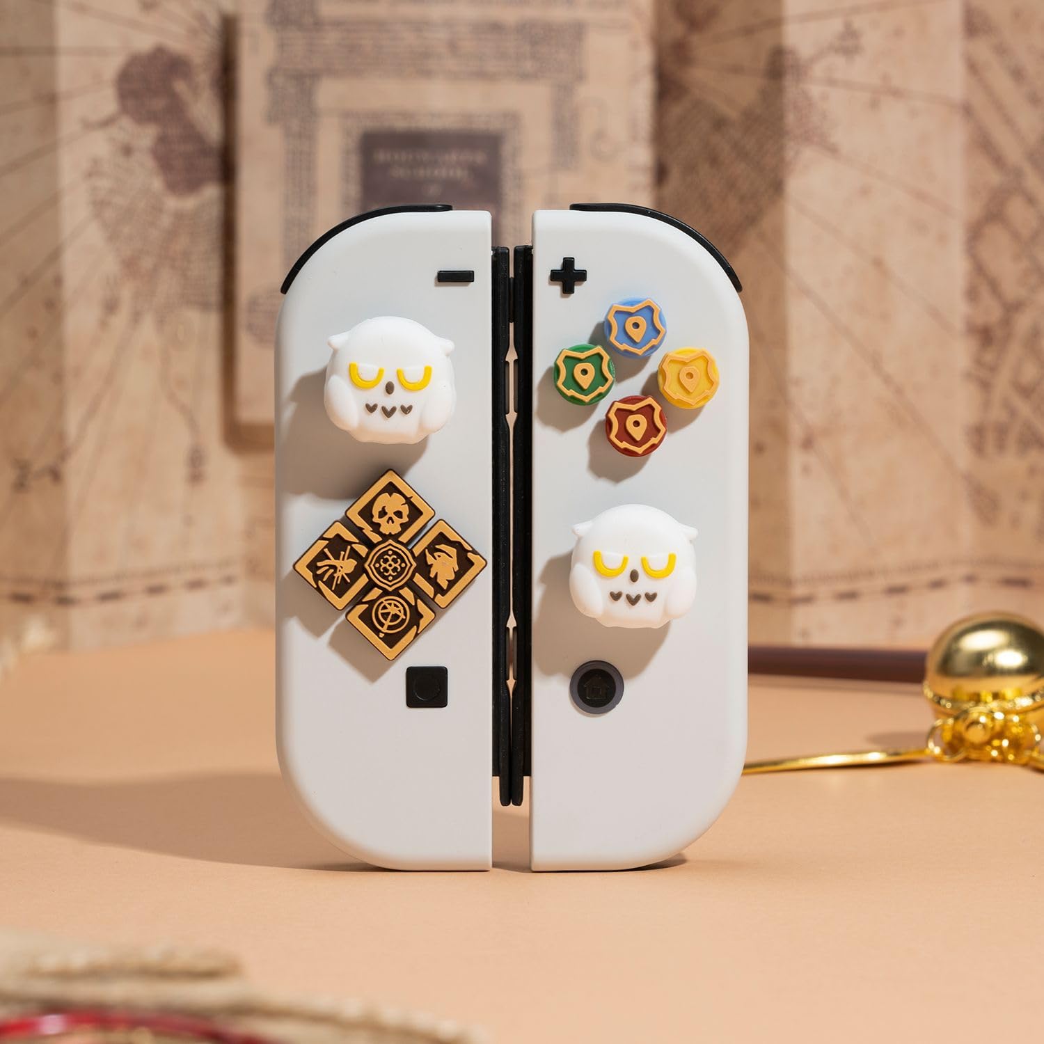 PERFECTSIGHT Cute D-Pad Button Caps Silicone Thumb Grips Set, ABXY Key Buttons Sticker Joystick Cover Caps Compatible with Nintendo Switch/OLED - Owl