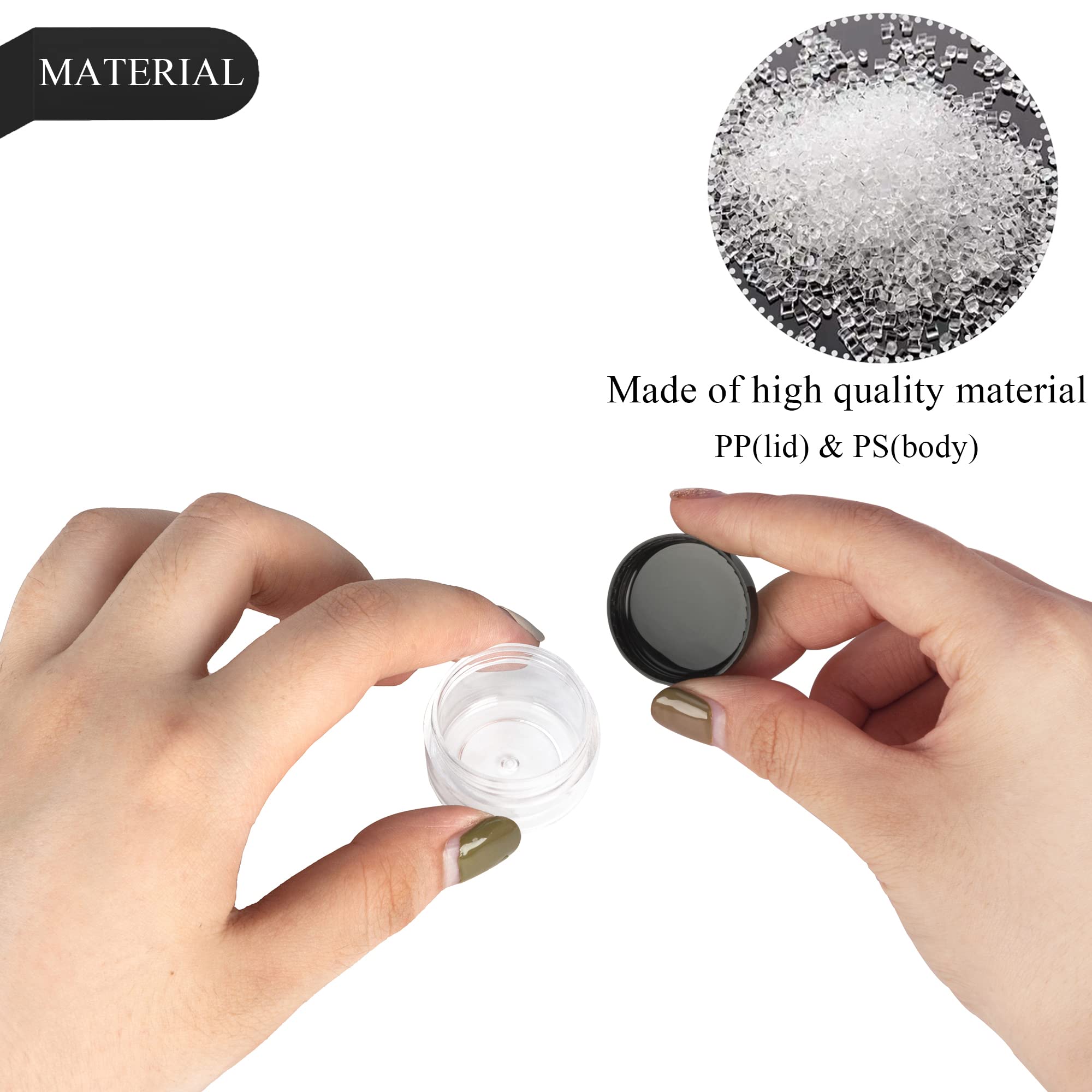 100PCS 5 Gram Sample Containers, 5ml Empty Jars with Lids, Small Cosmetic Containers, Mini Sample Jars with 8PCS Mini Spatulas for Make Up, Oils, Lotion, Powder, Paint, Jewelry, Lip Balms(Black Lid)