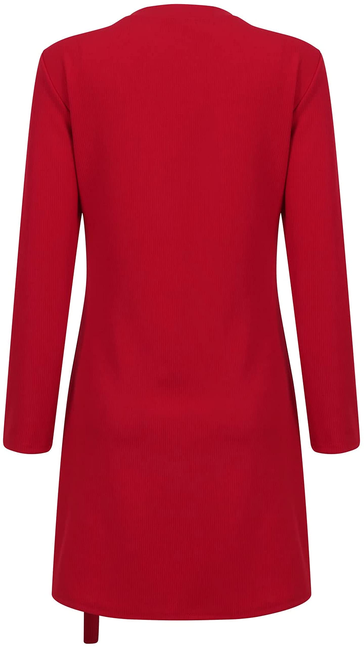 Omoone Women's Sexy Vneck Tshirts Tops Half Zip Long Sleeve Sweater Dress High Split Shirt Blouses Knitted Pullover Top (2868-Red-XL)