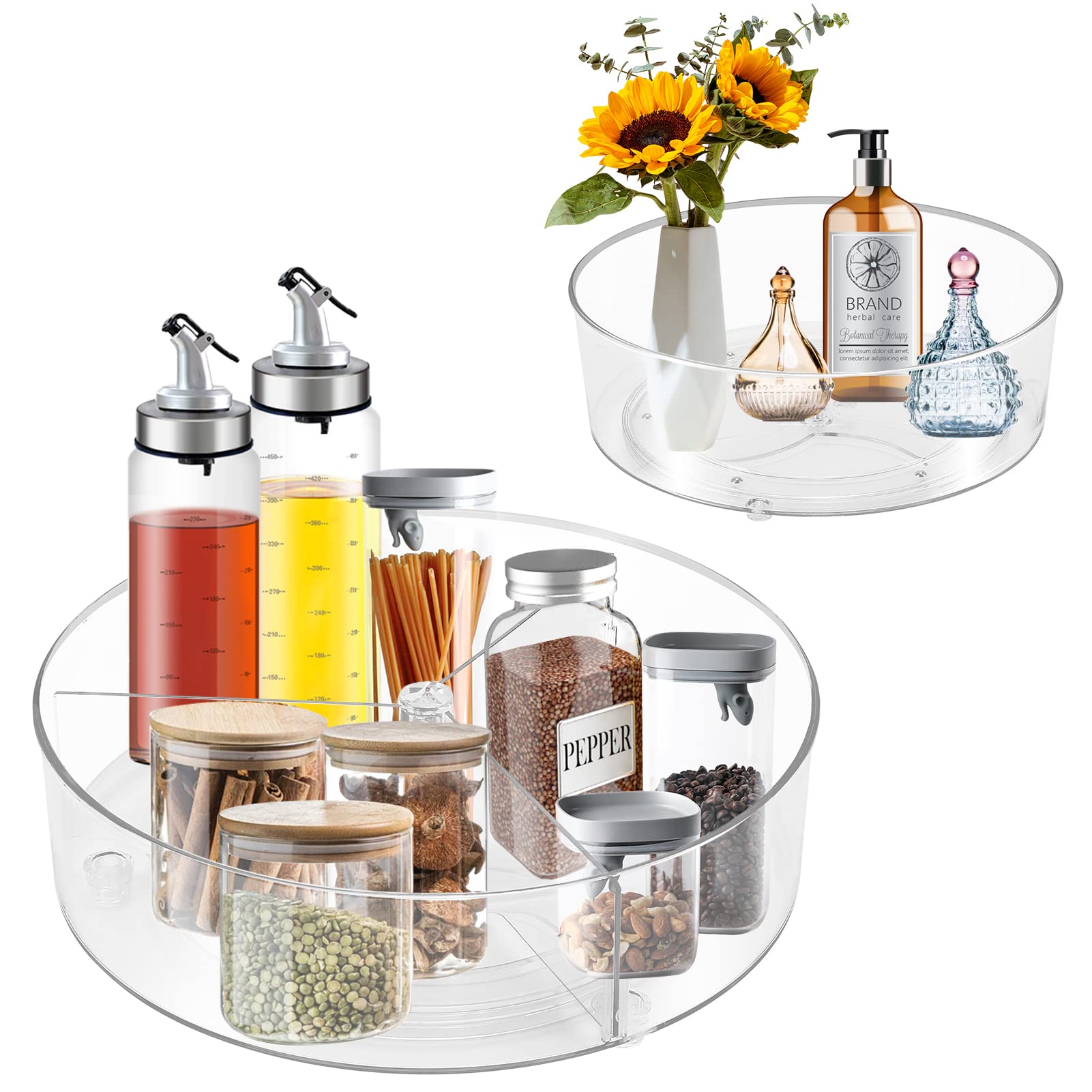 Lazy Susan Organizer, Clear Lazy Susan Turntable for Cabinet, Acrylic Lazy Susan for Table, Fridge Lazy Susan Organizer Bins 2 Pack (9 inch & 10 inch)