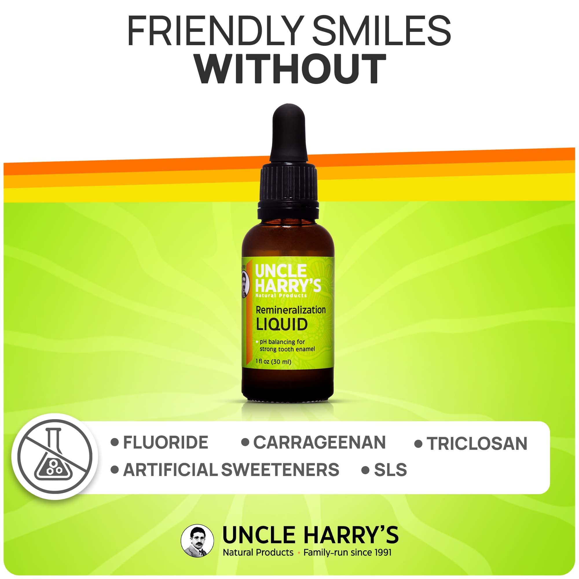 Uncle Harry's Natural & Fluoride-Free Remineralization Liquid for Tooth Enamel - Freshens Breath & Strengthens Teeth (2 Pack, 1 oz.)