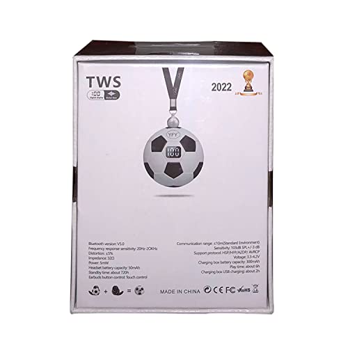 Soccerball Wireless Bluetooth 5.0 Earbuds HIFI Sound Touch Control Shaped and Charging Case Magnetic Necklace, Black and White