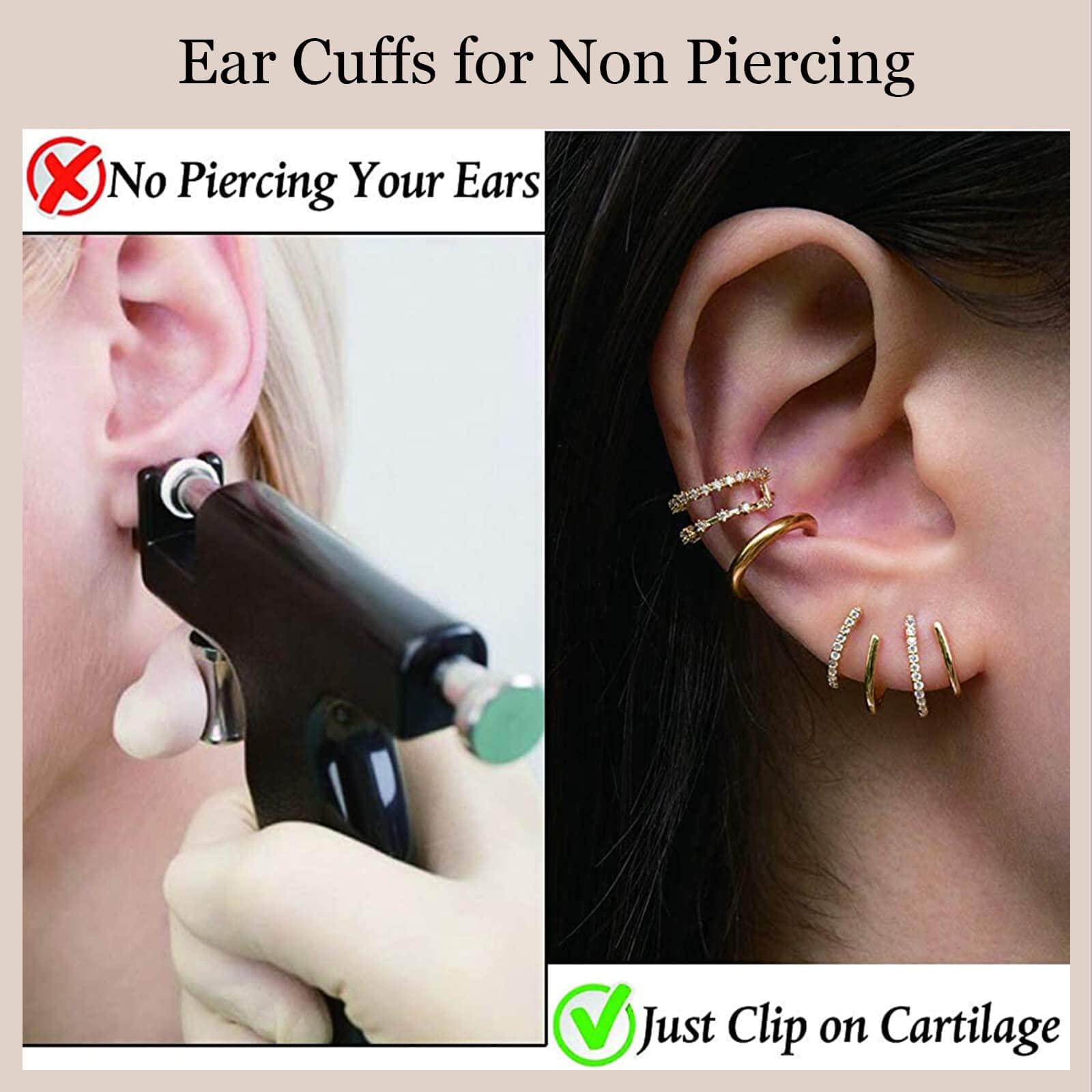 16 Pcs Clip on Earrings for Women Non Piercing, Ear Cuffs Adjustable Fake Clip On Earrings Set for Gift