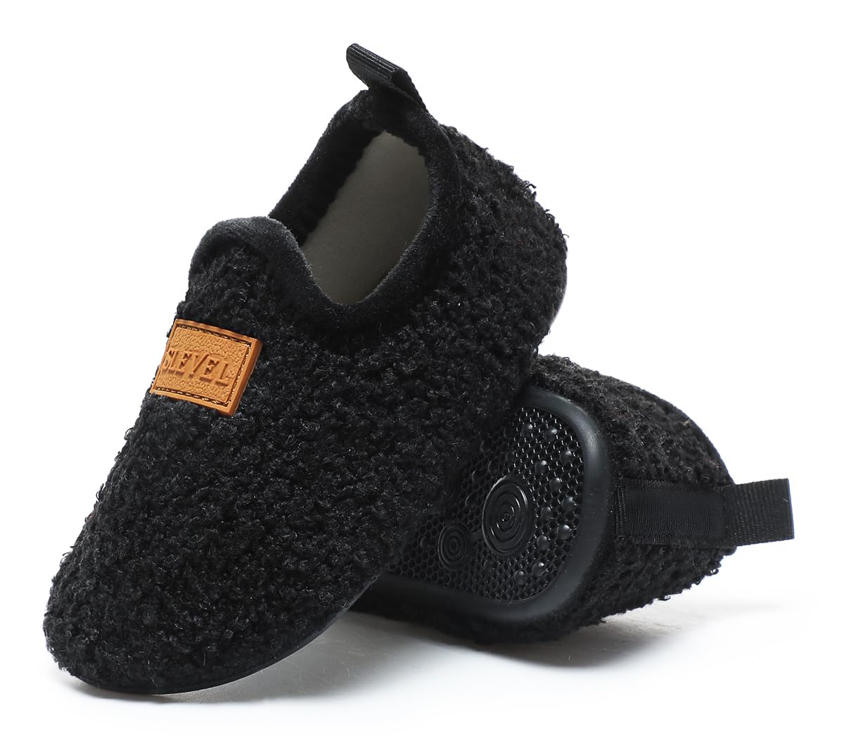 ditont Toddler Slippers Non-Slip Lightweight Indoor Winter Fuzzy Warm Kids Grip First Walking House Home Floor Shoes for Boy Girl (dt191005Black19)
