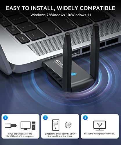 USB WiFi Adapter AX1800 WiFi 6 (802.11ax), ZEXMTE USB 3.0 Dual Band High Gain Antenna 2.4GHz/ 5GHz WiFi Adapter for Desktop PC, WiFi 6 Adapter for Windows 11/10/7, WiFi 6 USB Adapter
