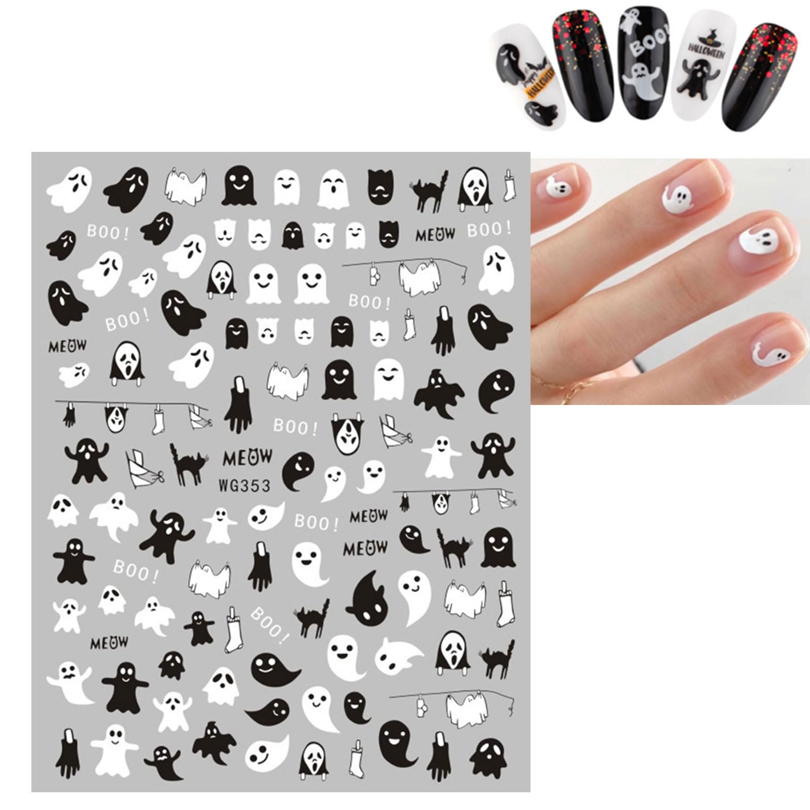 JMEOWIO 12 Sheets Halloween Nail Art Stickers Decals Self-Adhesive Pegatinas Uñas Cute Skull Ghost Spook Nail Supplies Nail Art Design Decoration Accessories