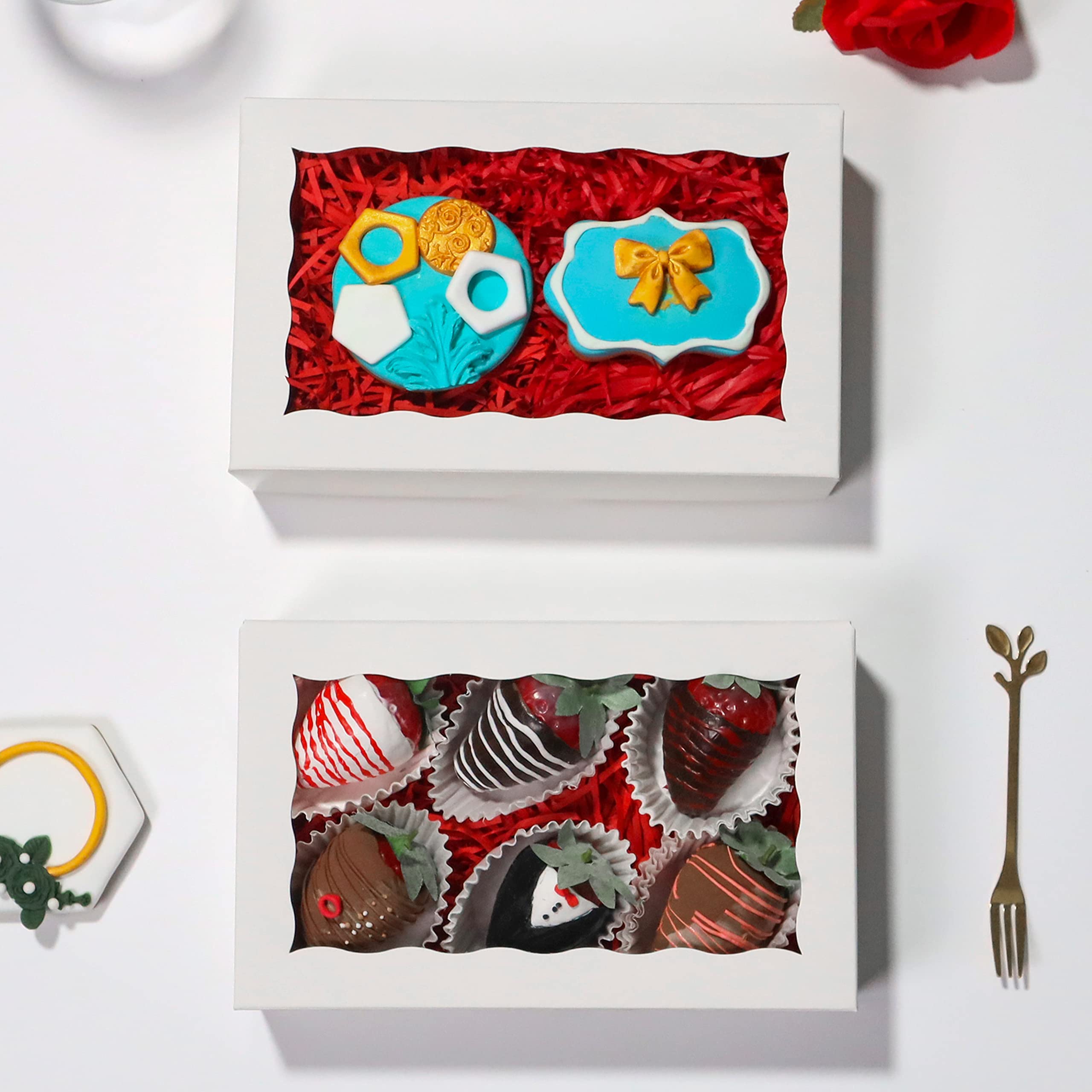 JCXGRVC 50PCS 8x5x2 Inch Chocolate Covered Strawberries Boxes Bakery Boxes with Window for Chocolate Truffle,Donut, Browines Cookies,Cakesickle &Christmas Valentine's Easter Mother's Day