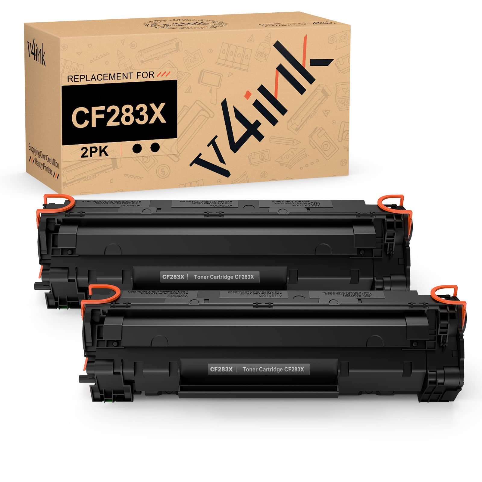 v4ink Compatible CF283X Toner Cartridge Replacement for HP 83X CF283X 83A CF283A for use in HP Laserjet Pro M201 M201dw M201n MFP M225 M225dn M225dw M225rdn Series Printer (Black, 2 Pack)