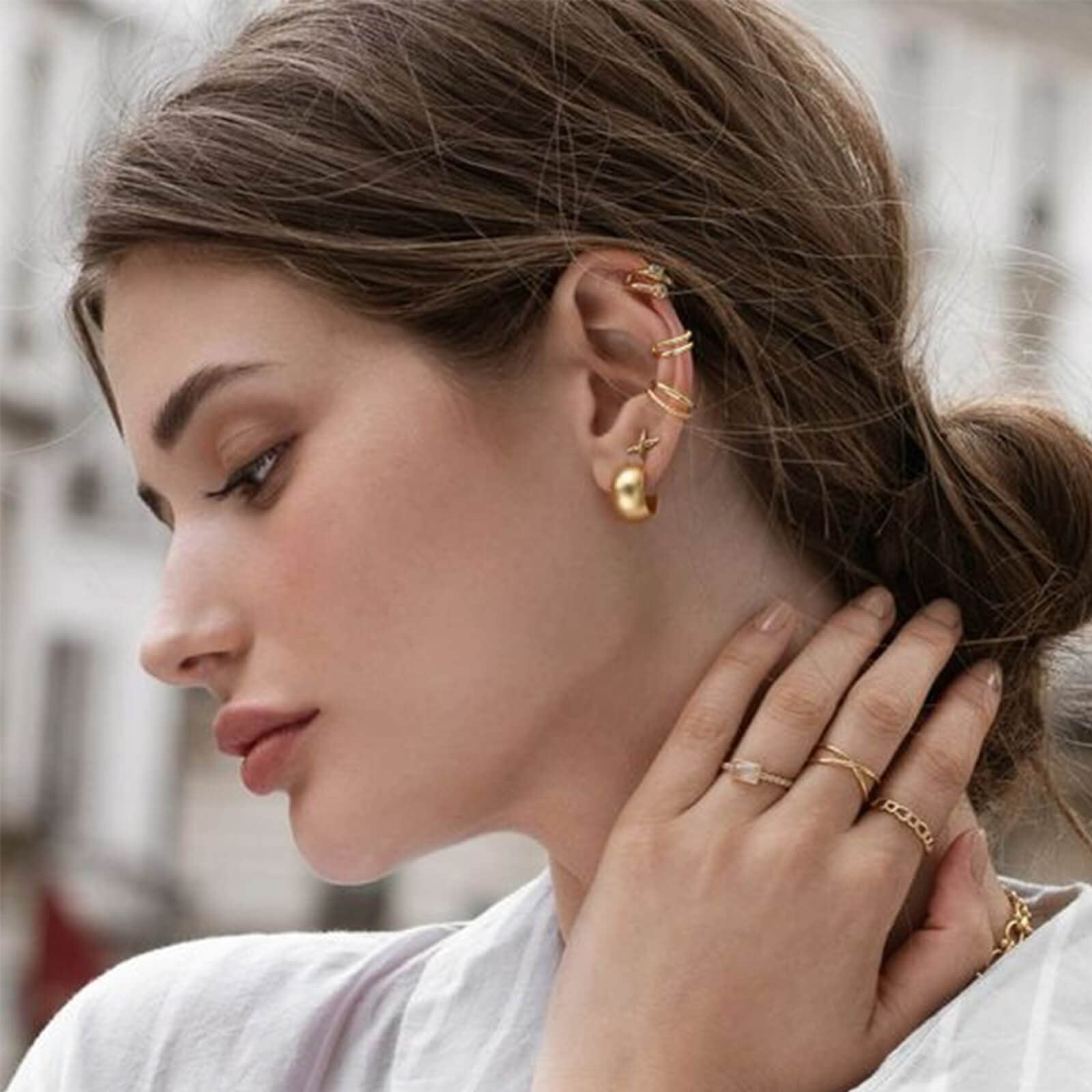16 Pcs Clip on Earrings for Women Non Piercing, Ear Cuffs Adjustable Fake Clip On Earrings Set for Gift