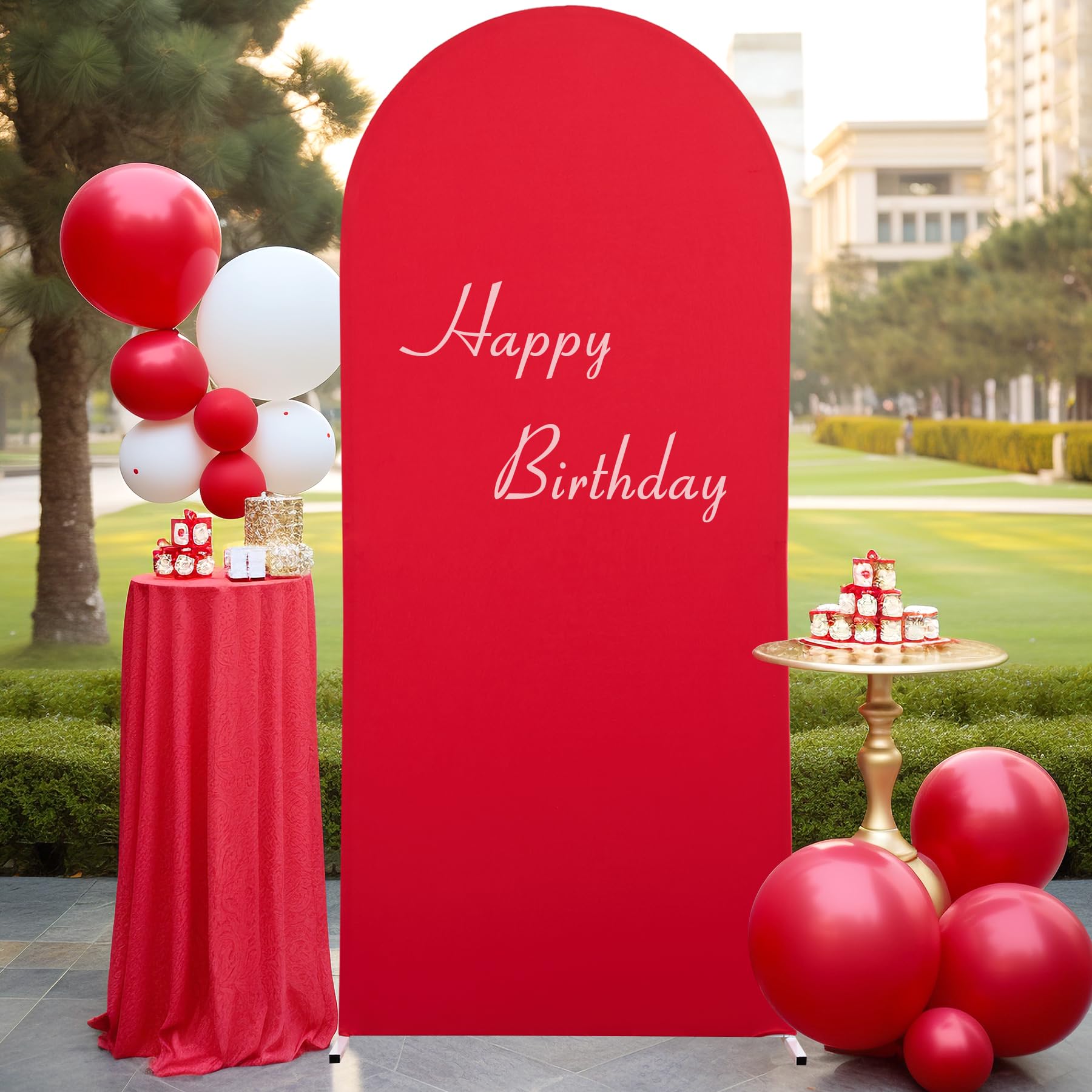 7.2FT Red Arch Backdrop Cover, Spandex Fitted Wedding Arch Stand Covers 2-Sided Round Top Chiara Arch Backdrop Cover for Wedding Ceremony Birthday Party Baby Shower Banquet Decoration