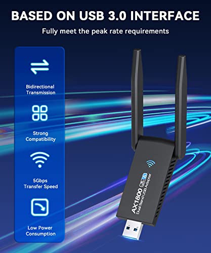 USB WiFi Adapter AX1800 WiFi 6 (802.11ax), ZEXMTE USB 3.0 Dual Band High Gain Antenna 2.4GHz/ 5GHz WiFi Adapter for Desktop PC, WiFi 6 Adapter for Windows 11/10/7, WiFi 6 USB Adapter