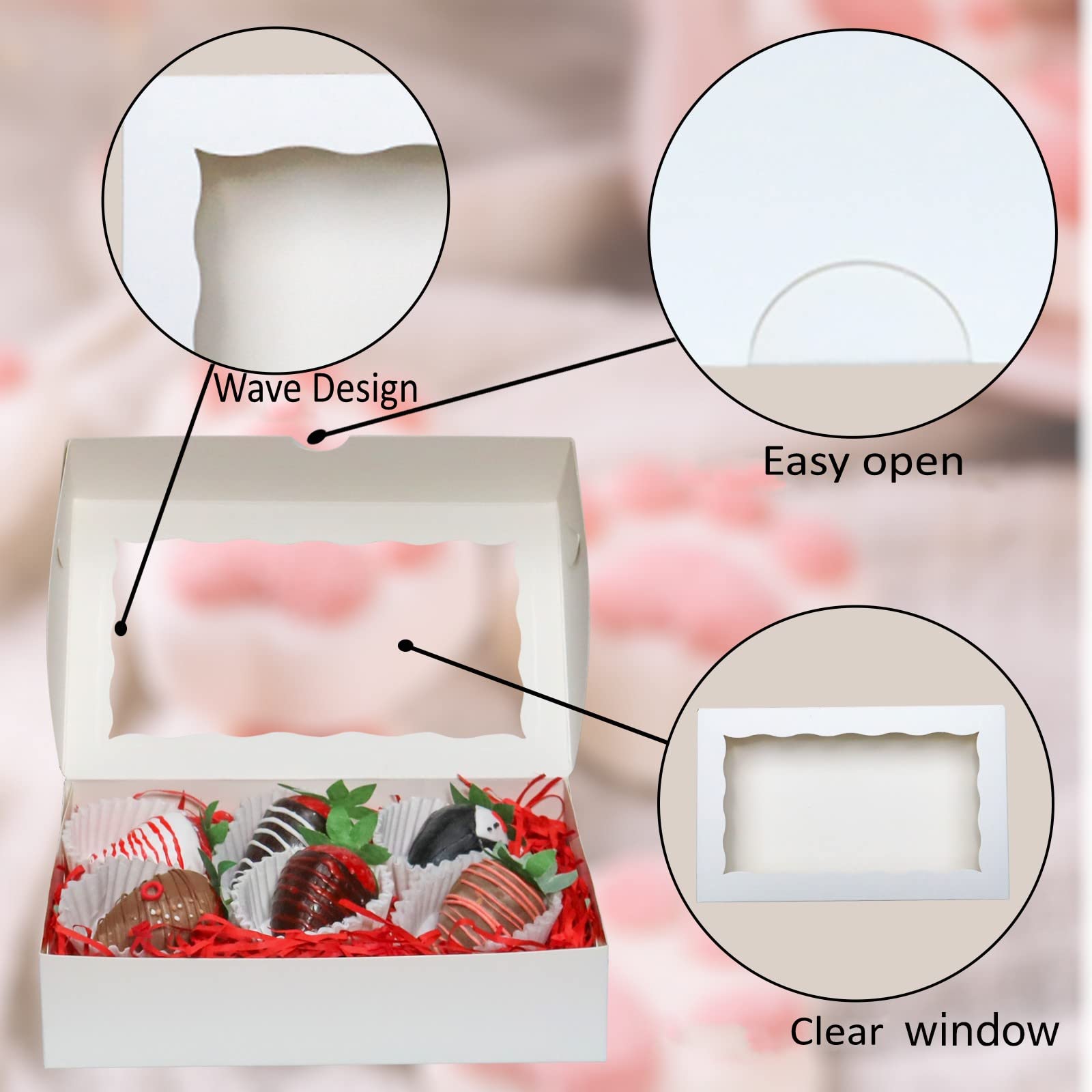 JCXGRVC 50PCS 8x5x2 Inch Chocolate Covered Strawberries Boxes Bakery Boxes with Window for Chocolate Truffle,Donut, Browines Cookies,Cakesickle &Christmas Valentine's Easter Mother's Day