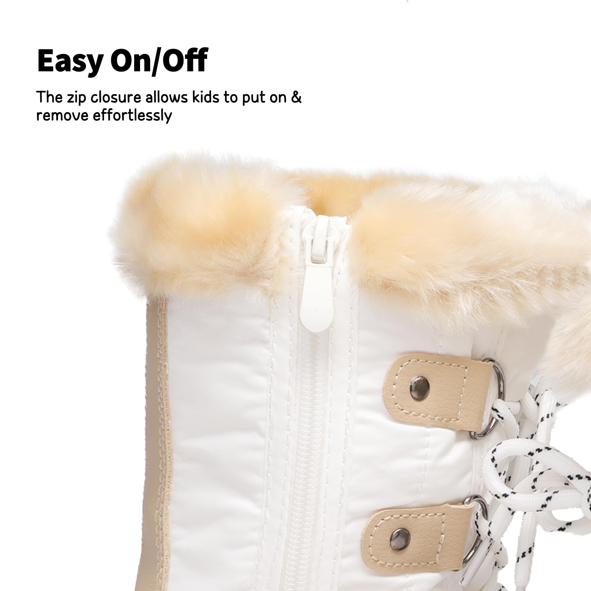 DREAM PAIRS Boys & Girls Faux Fur-Lined Ankle Winter Snow Boots,Size 2 Little Kid,Beige/White,FORESTER