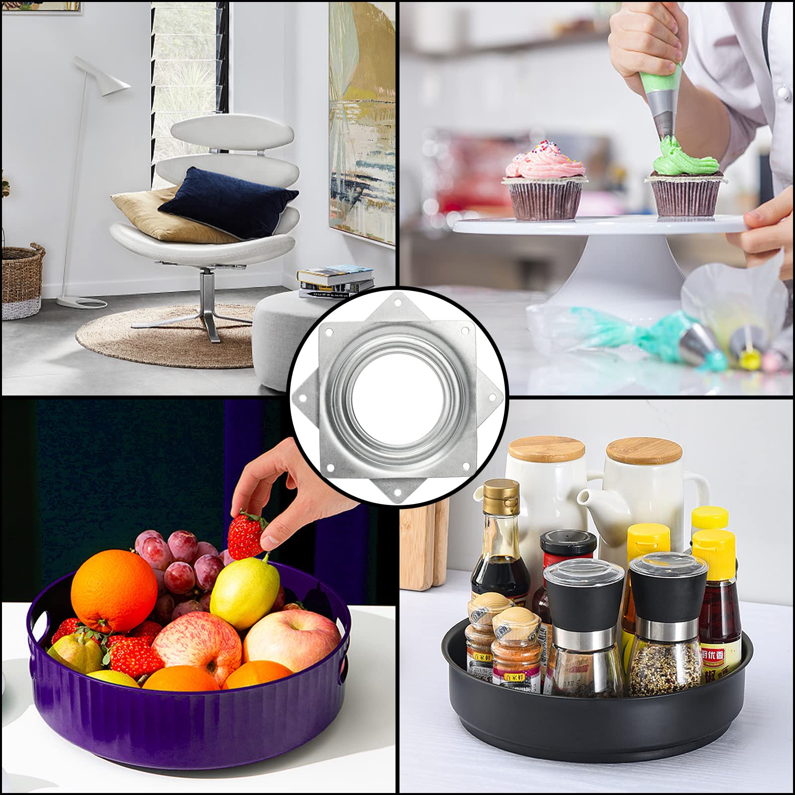 Fasmov 16 Pack 4-Inch Lazy Susan Turntable Bearings, 5/16β Thick Swivel Plate for Serving Trays, Kitchen Cabinet, Craft Project, Makeup Holder, Silver