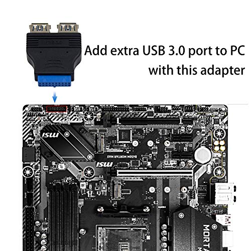 Duttek USB 3.0 Motherboard Adapter 2 Pack, Internal USB 3.0 Header Splitter Adapter, USB 3.0 Female Mount Panel to Motherboard 20pin Female for PC Motherboard Mainboard