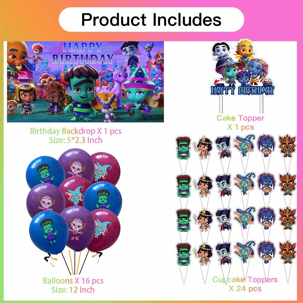 Super Monster Party Supplies Decorations Birthday Cake Topper Banner Decor Backdrop Balloons