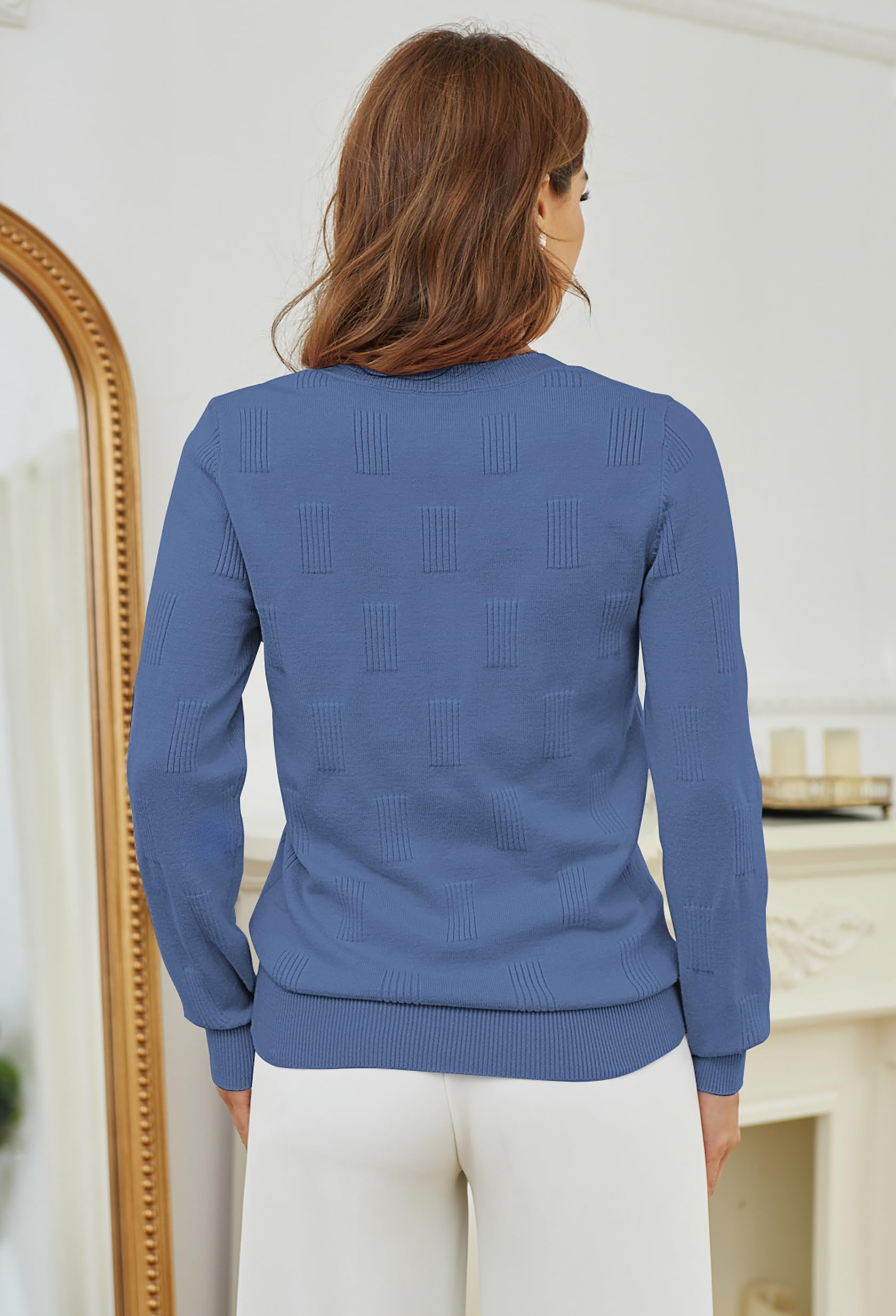 Women's Fall V Neck Casual Long Sleeve Ribbed Knit Sweater Ladies Pullover Sweater Jumper Tops (Blue,M)