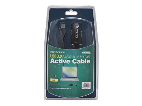 Monoprice 5-meter USB 3.0 A Male to A Female Active Extension Cable, Black