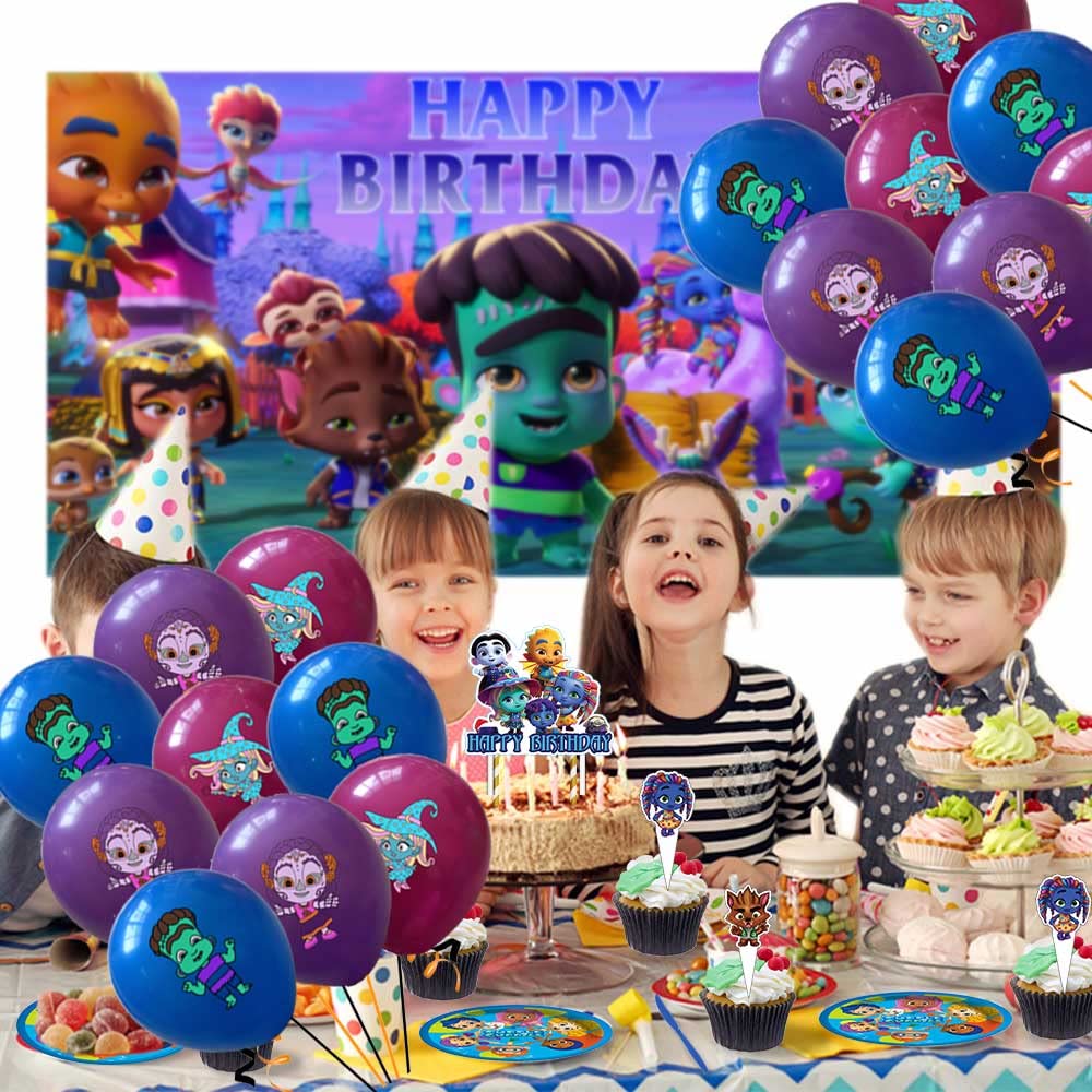 Super Monster Party Supplies Decorations Birthday Cake Topper Banner Decor Backdrop Balloons