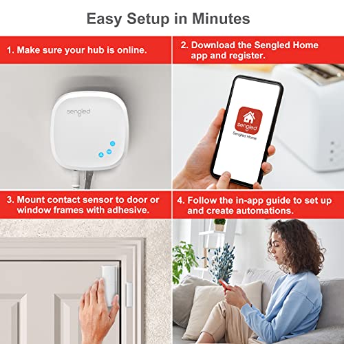Sengled Zigbee 3.0 Smart Door Sensor G2, Smart Sensor for Window and Door, Hub Required, Compatible with Alexa, Google Assistant, APP Remote Control, 4 Pack(Smartthing Not Support)